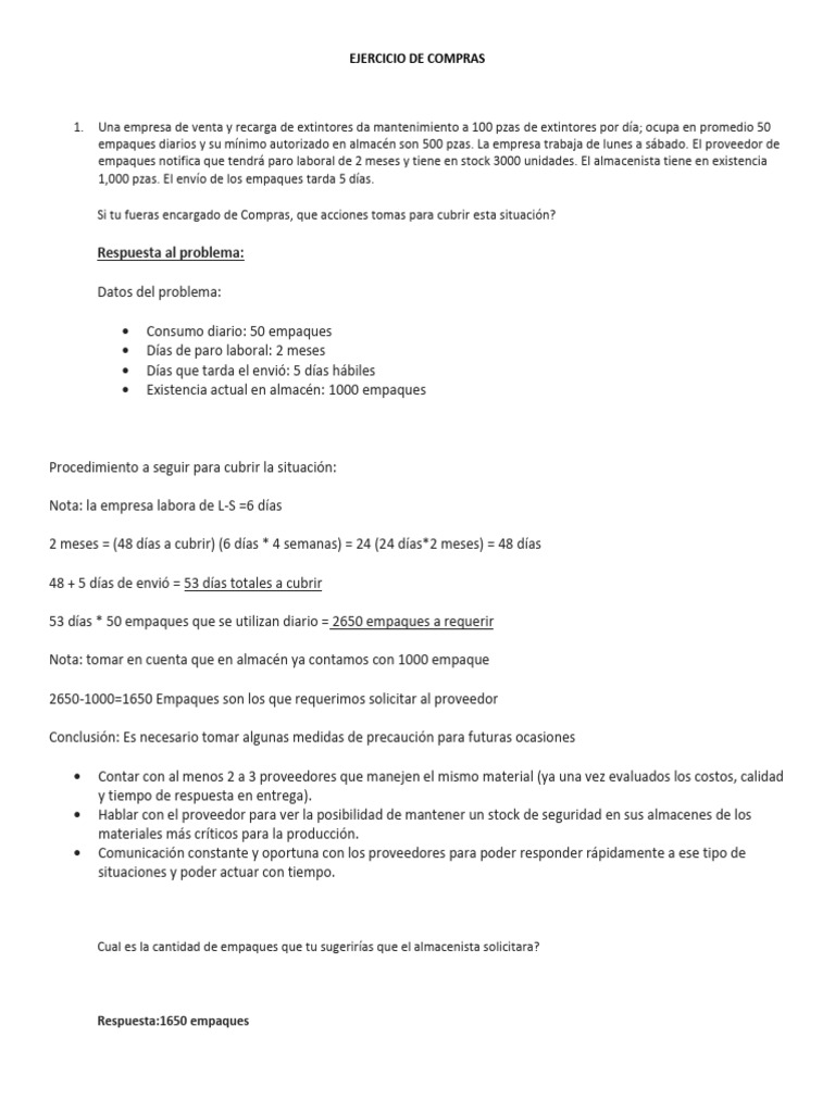 Ejercicio de Compras (Entrevista) | PDF