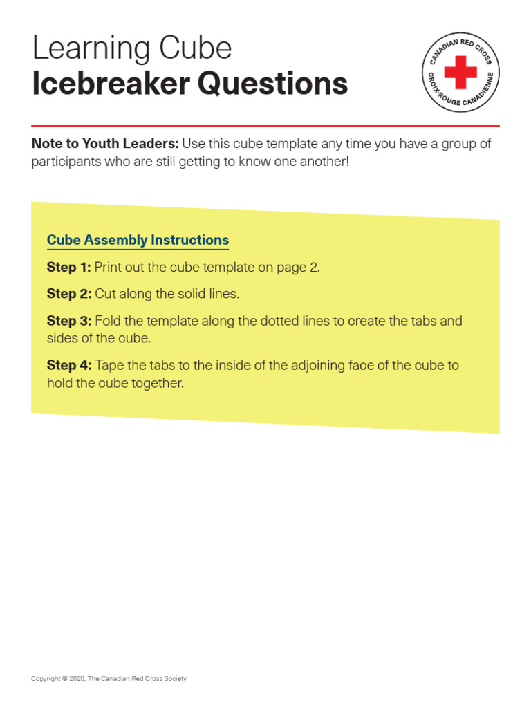 Icebreaker Cube Instructions for Youth | PDF
