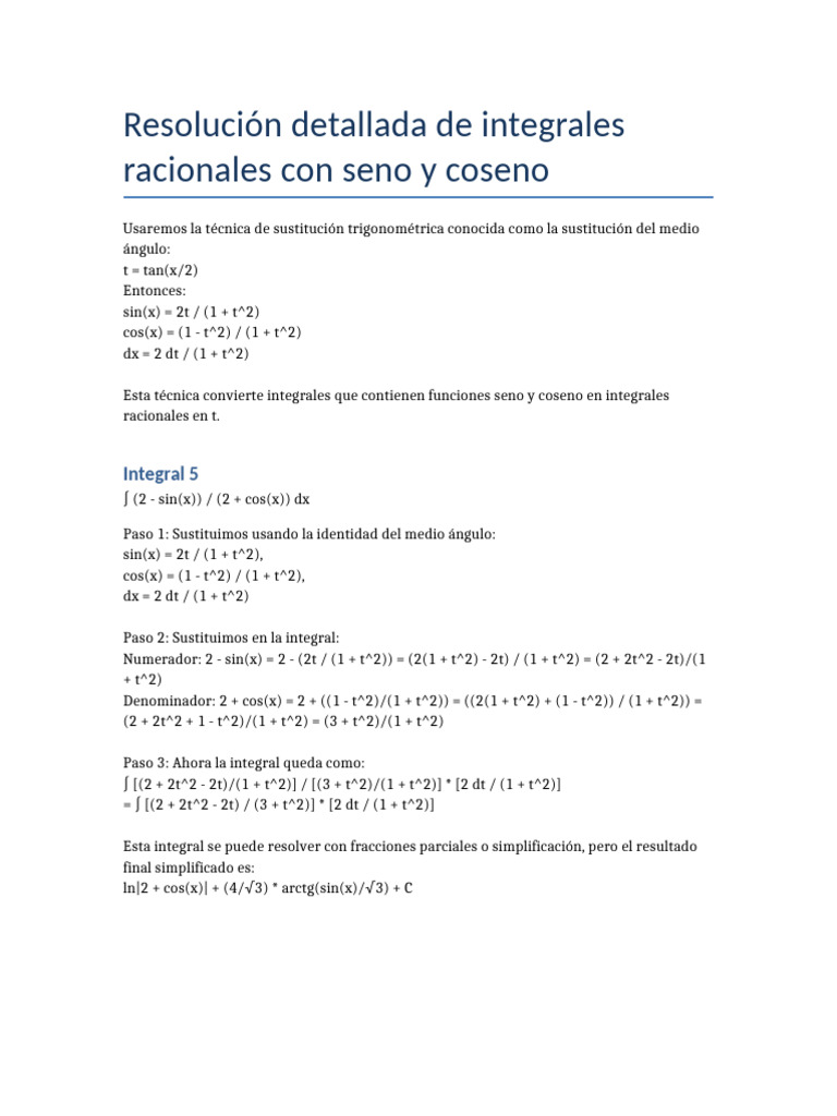 Integrales racionales con seno y coseno | PDF