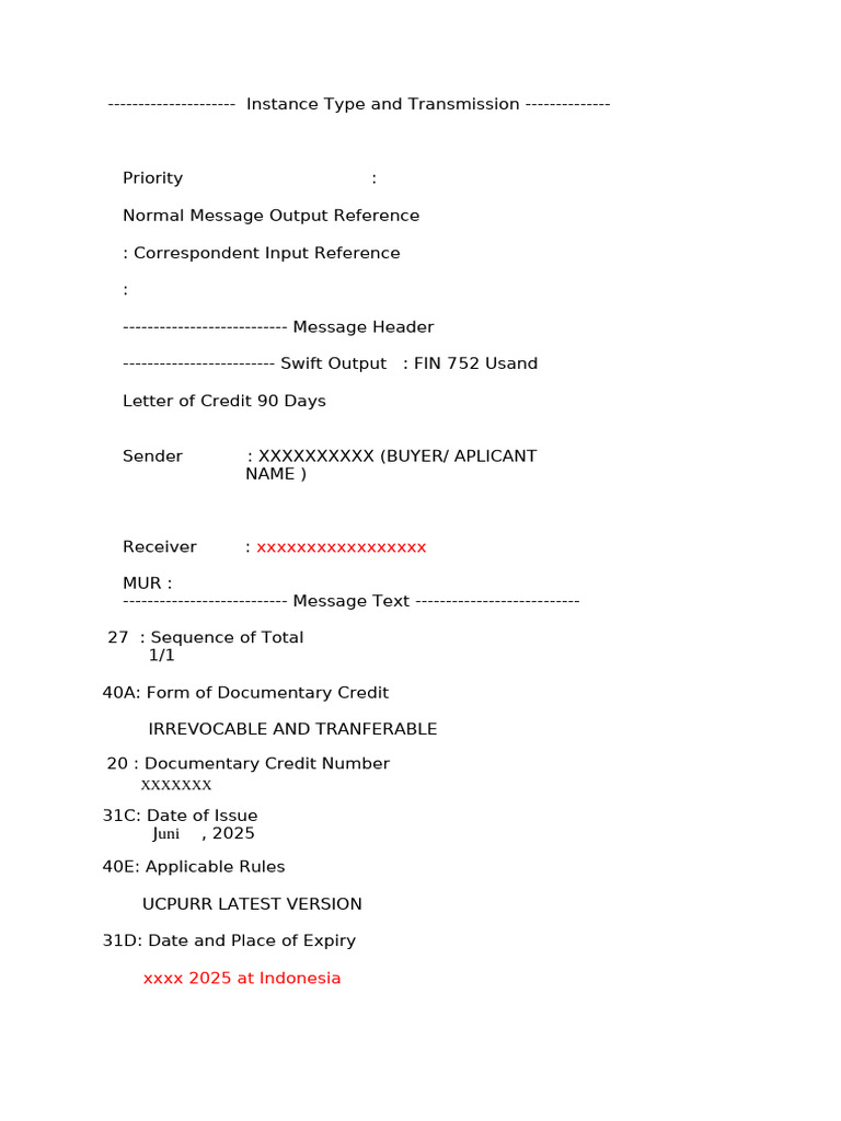 Draft LC Arb 4200 BND Juni 2025 | PDF | Letter Of Credit