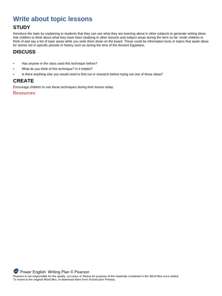 Writing Ideas from Lesson Topics | PDF