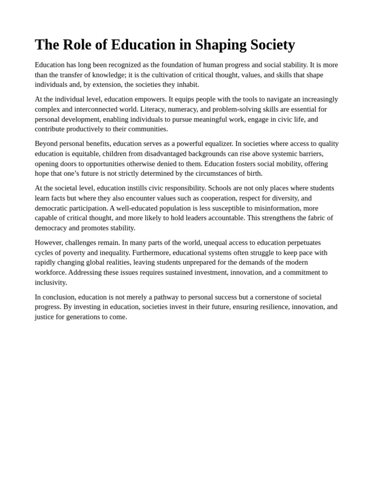 Education's Impact on Society | PDF