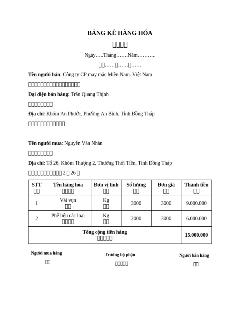Bảng Kê Bán Phế Liệu | PDF