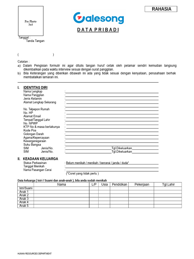 Form Data Diri | PDF