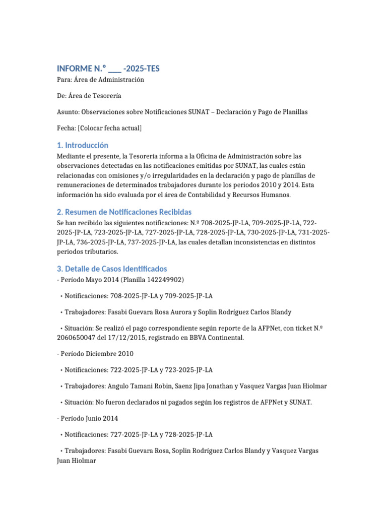 Informe Tesoreria Administracion | PDF