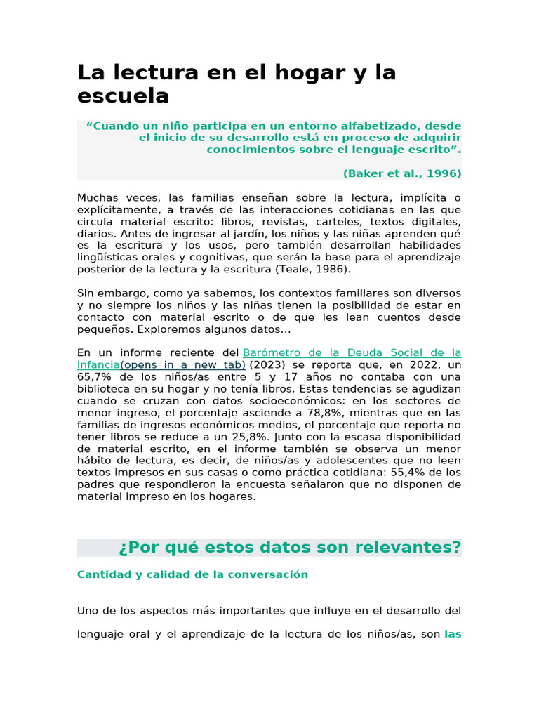 Impacto de la Lectura en el Hogar Infantil | PDF | Literatura | Aprendizaje