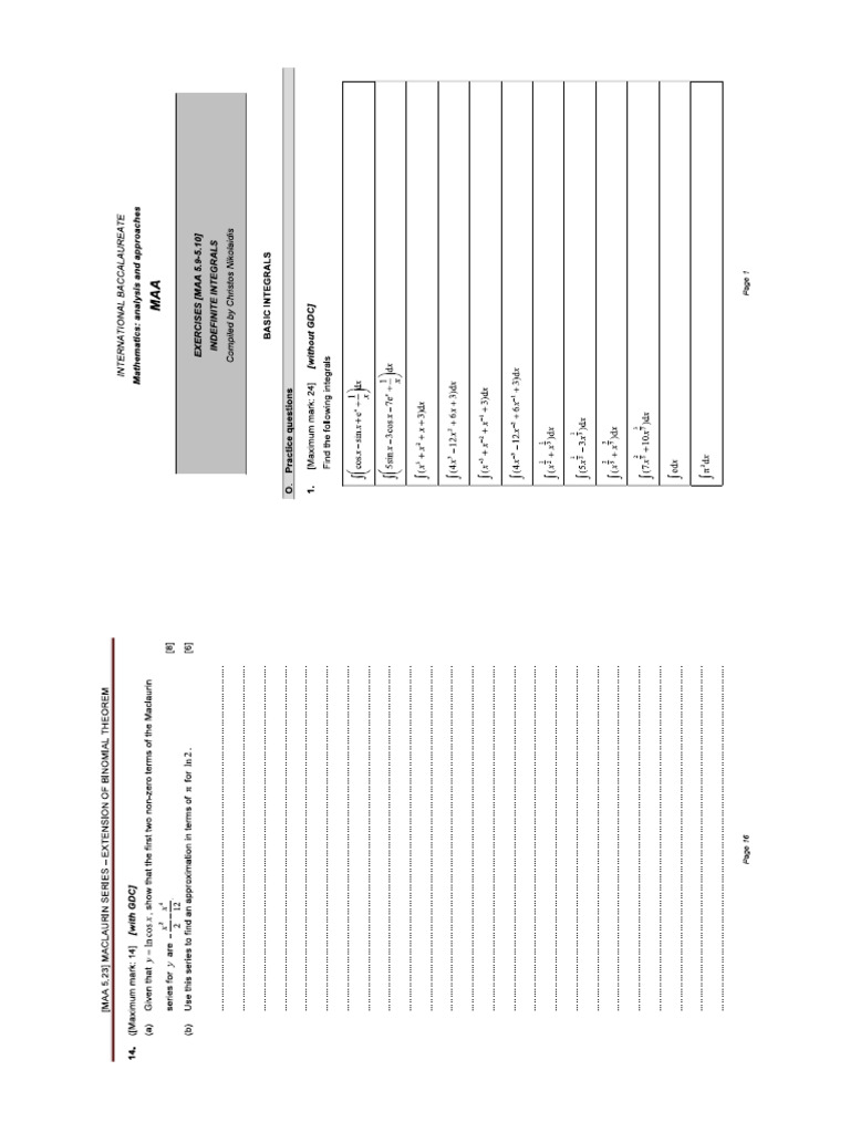 Topic 5. Calculus - Integration BOOKLET | PDF