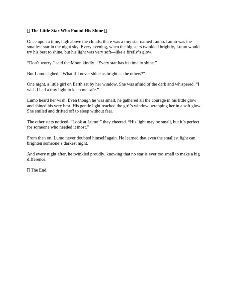 ? The Little Star Who Found His Shine | PDF