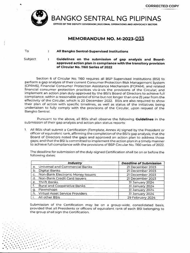 M-2023-033 (Corrected Copy) - Submission of Gap Analysis & BOD Approved ...