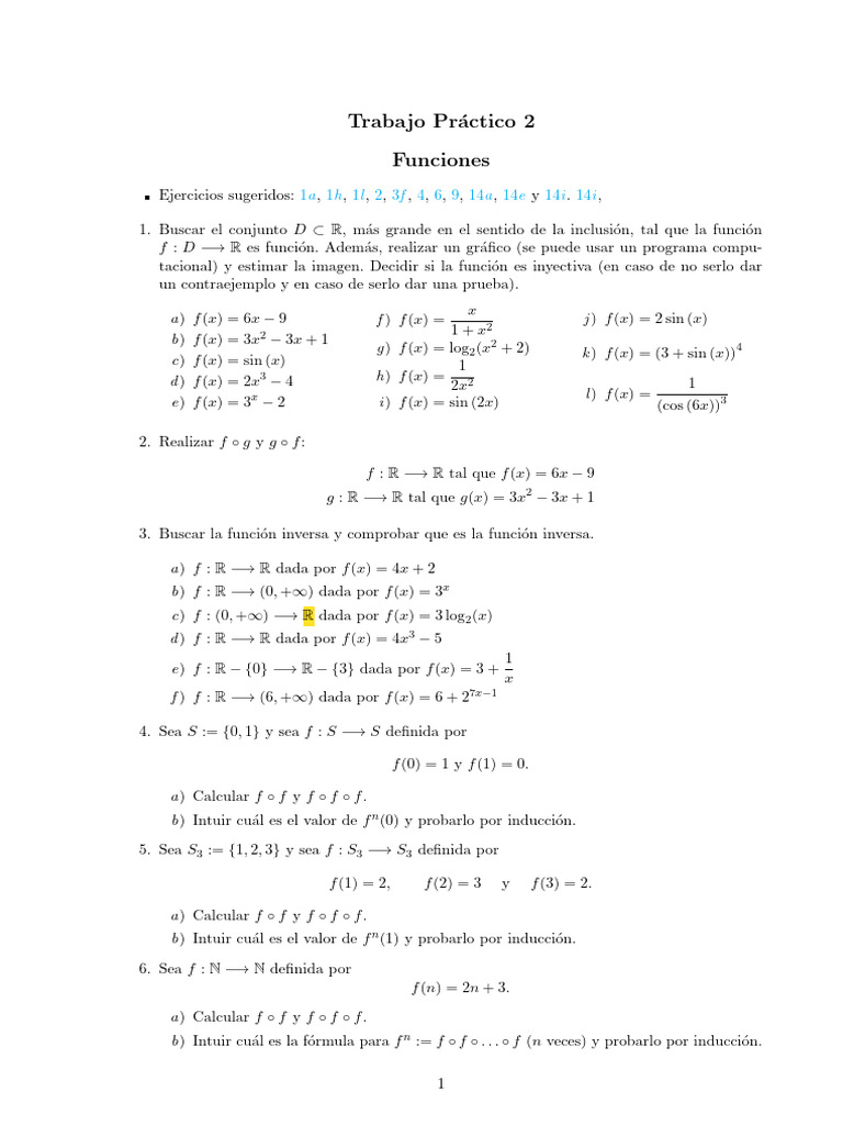 Trabajo PR Ctico N 2 Funciones 2022 - 1 | PDF | Función (Matemáticas) | Matemáticas