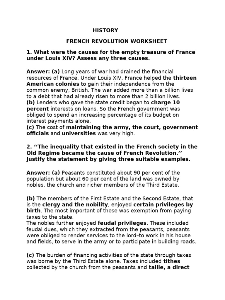 9th French Revolution Worksheet | PDF | Taxes | French Revolution