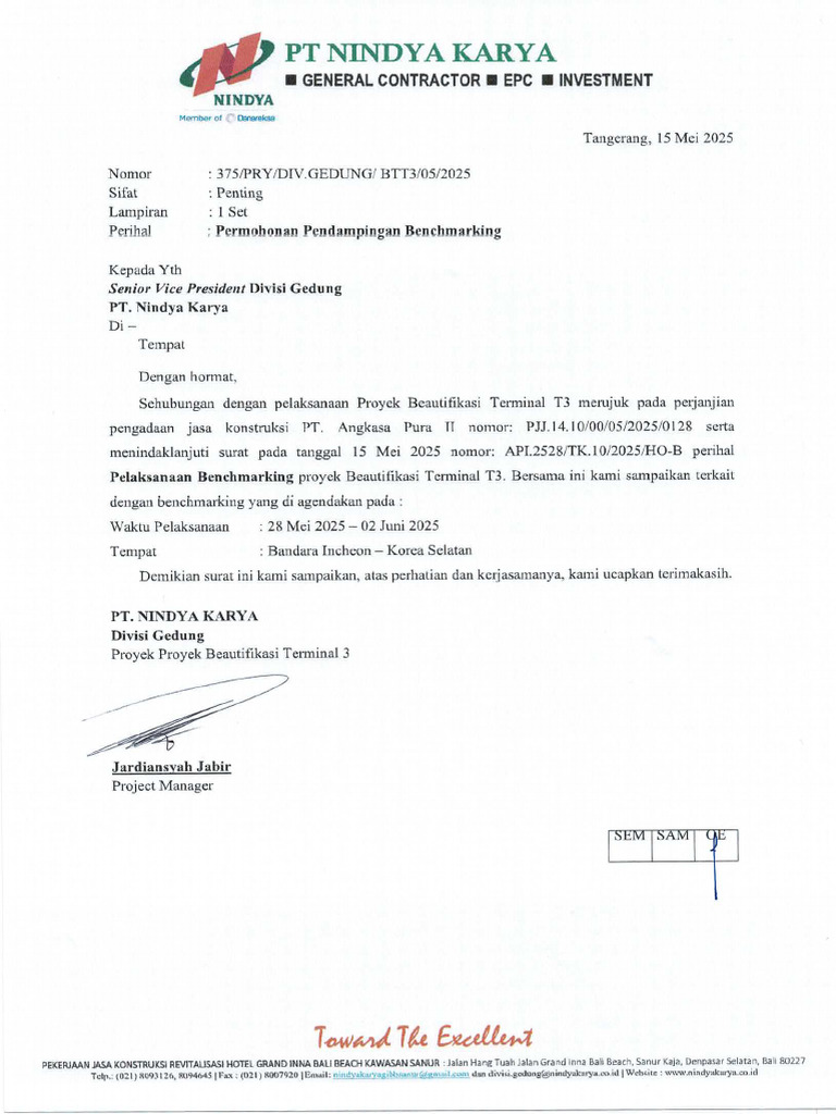 Surat 375 Surat Pendampingan Benchmarking | PDF