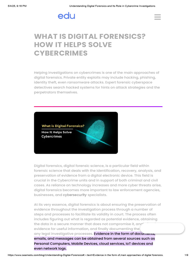 Understanding Digital Forensics and Its Role in Cybercrime Investigations | PDF | Computer ...
