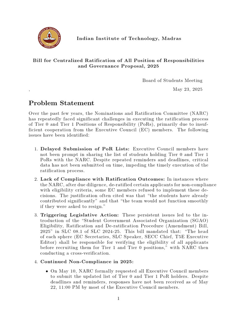 IIT Madras Governance Proposal 2025 | PDF | Ratification | Public Law