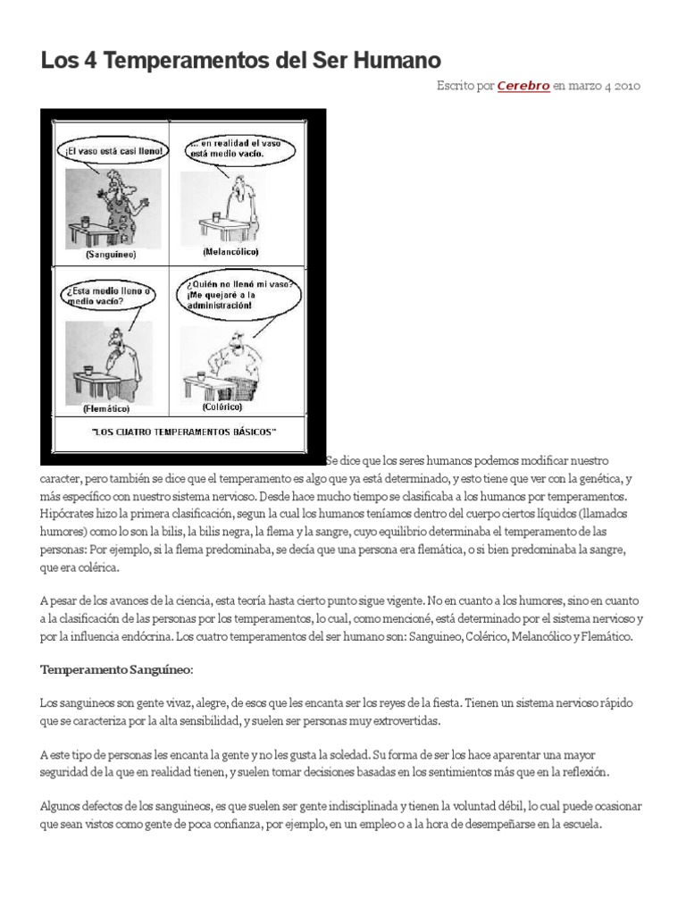 Los 4 Temperamentos Del Ser Humano Temperamento Sicología Y Ciencia