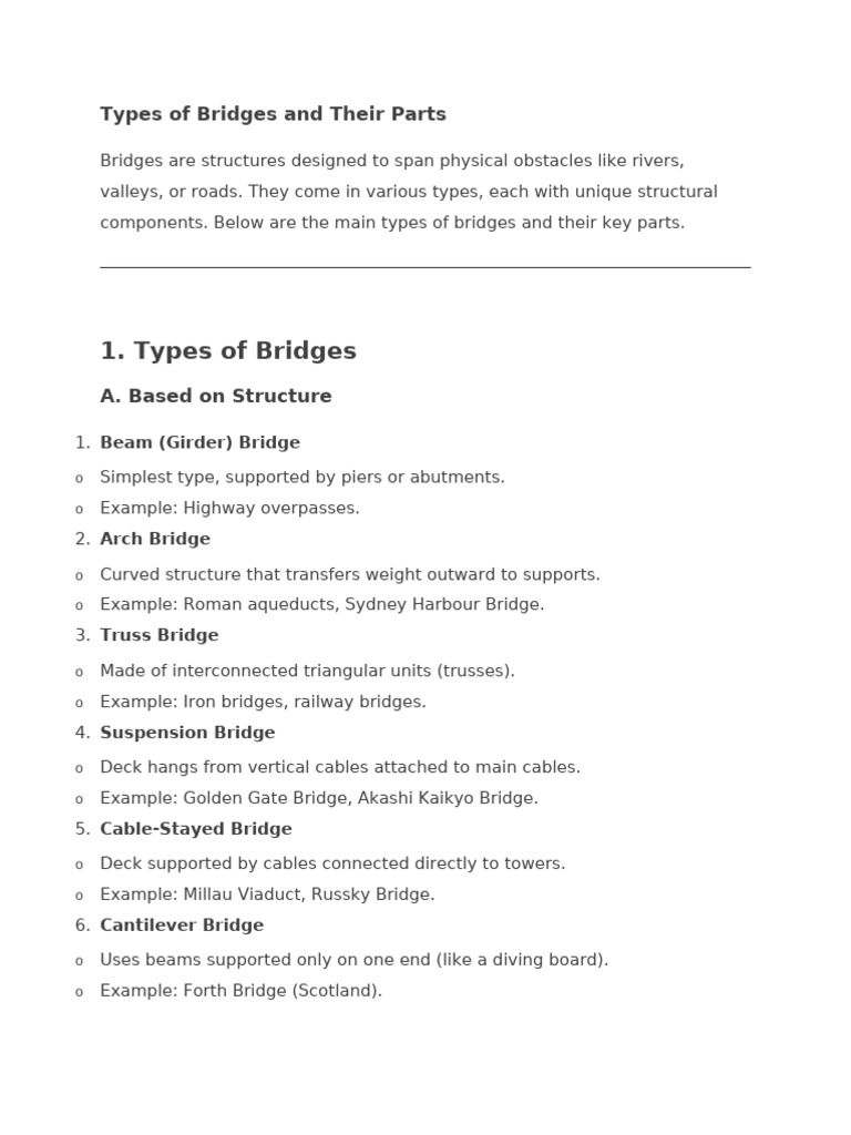 Types of Bridges and Their Parts | PDF | Bridge | Building Engineering