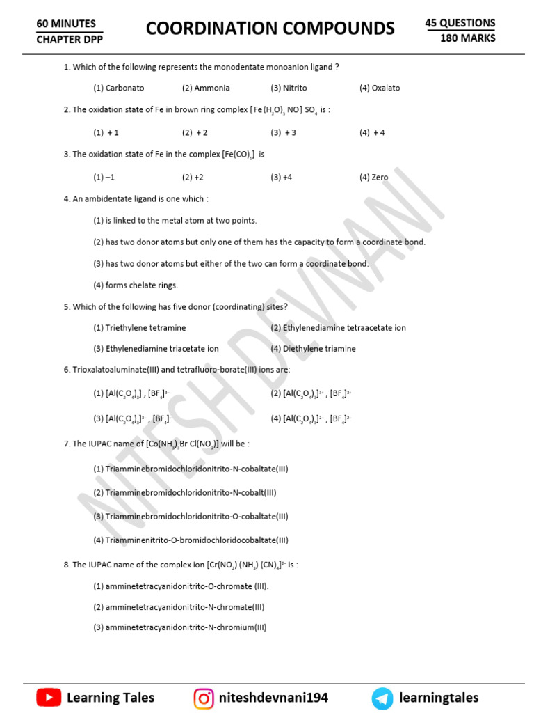 DPP - Coordination Compounds - Learning Tales | PDF | Coordination Complex | Valence (Chemistry)