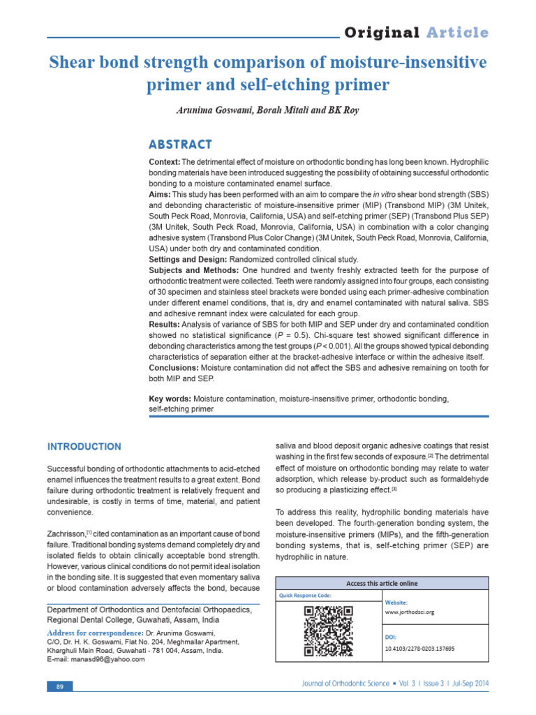 Shear Bond Strength of MIP vs SEP | PDF | Tooth Enamel | Orthodontics