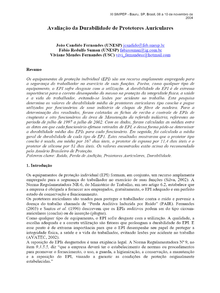 Avaliação Da Durabilidade de Protetores Auriculares Dr. Airton Kwitko 2 ...
