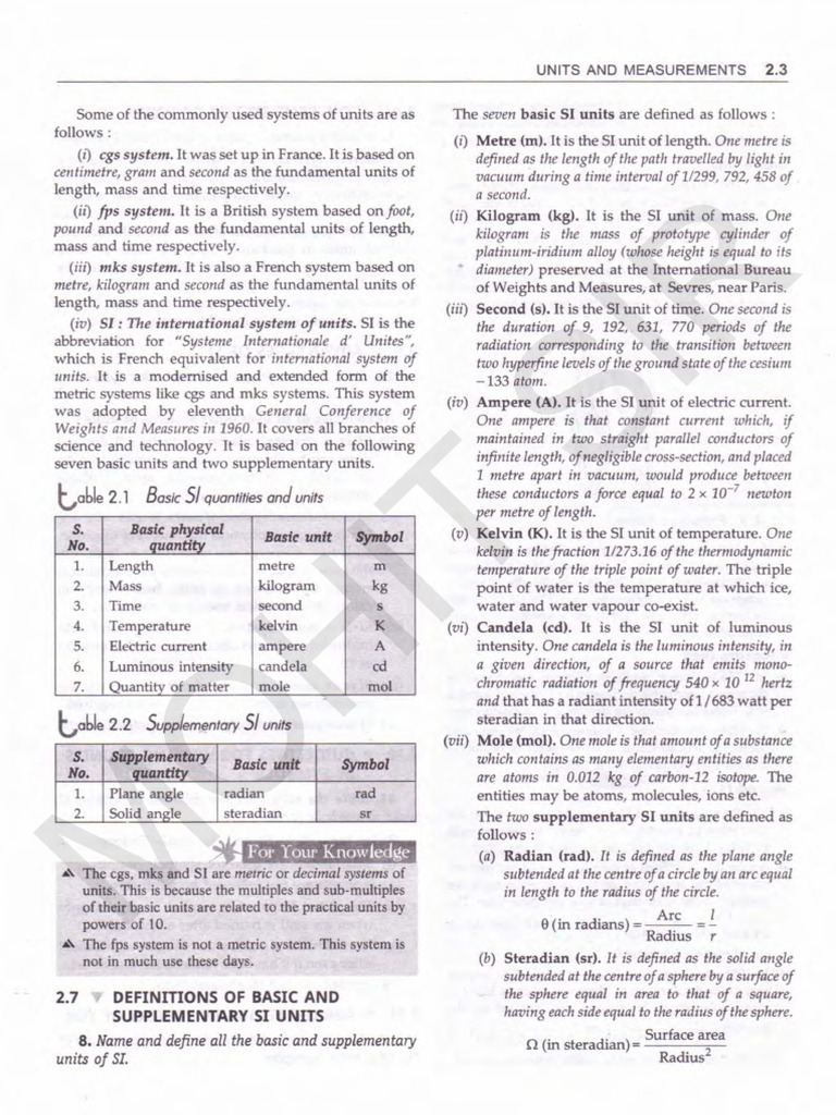 11 SL CH 02 Units and Measurements | PDF