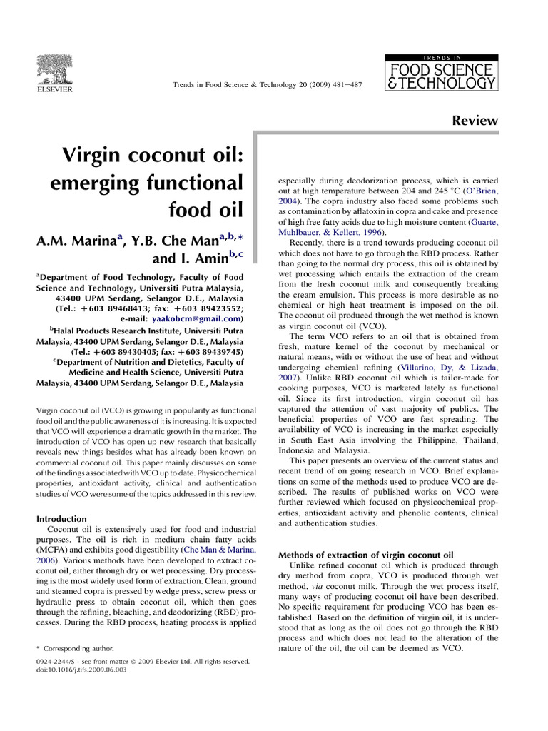 Virgin Coconut Oil Emerging Functional F | PDF | Coconut Oil | Chemistry