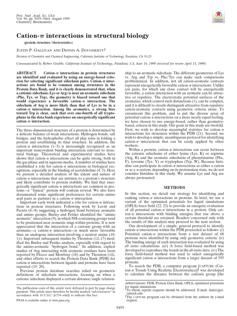 Gallivan Dougherty 1999 Cation π Interactions in Structural Biology ...