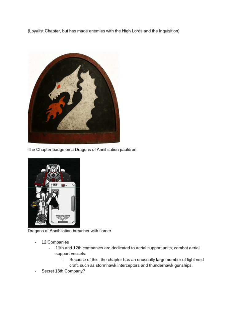 40k Chapter - The Dragons of Annihilation | PDF