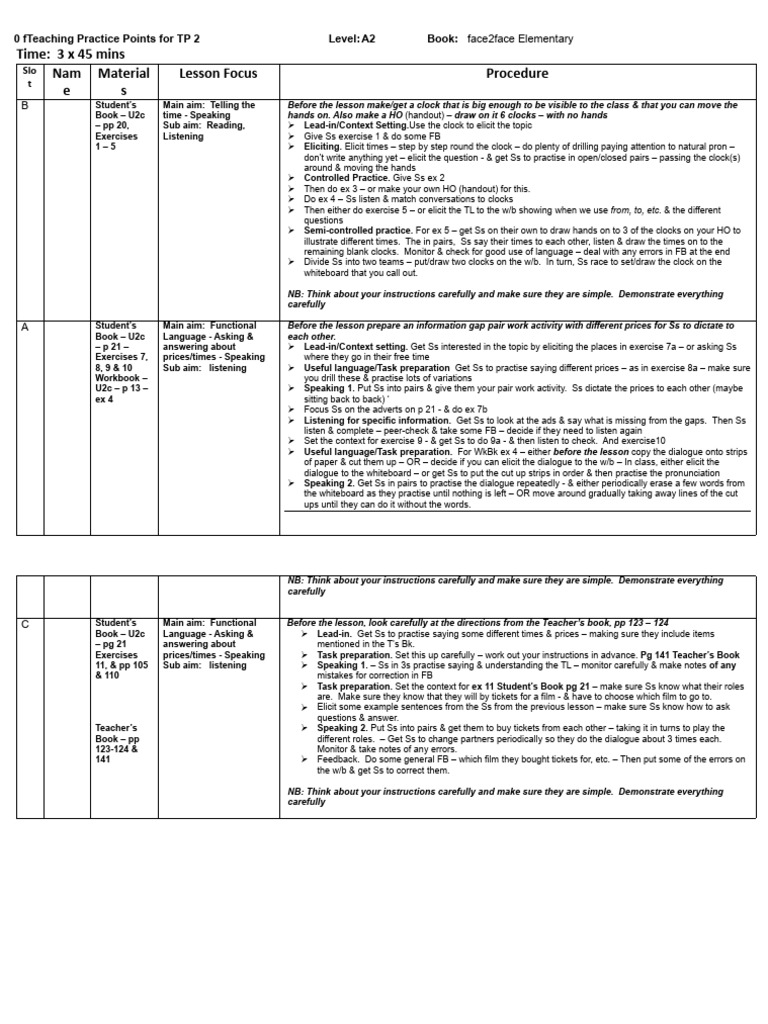 Teaching Practice Points For TP2 | PDF | Vocabulary | Cognitive Science