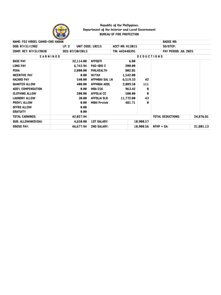 August 2025 Payslip Sample Philippines | PDF