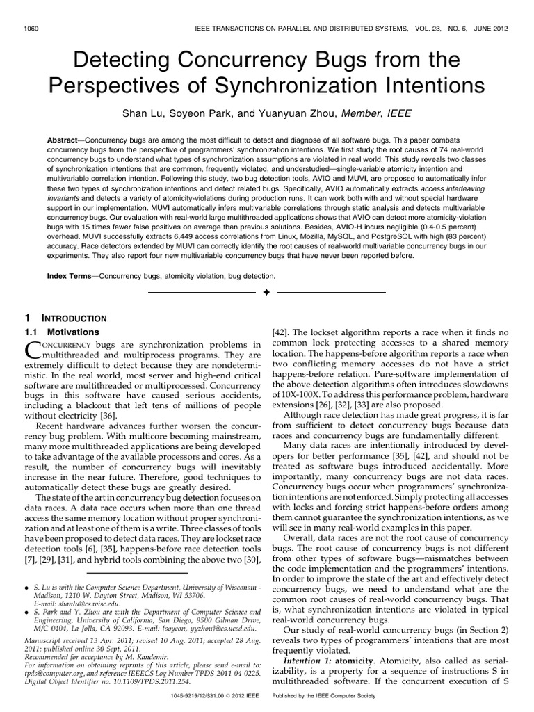 Detecting Concurrency Bugs From the Perspectives of Synchronization Intentions | PDF | Cpu Cache ...