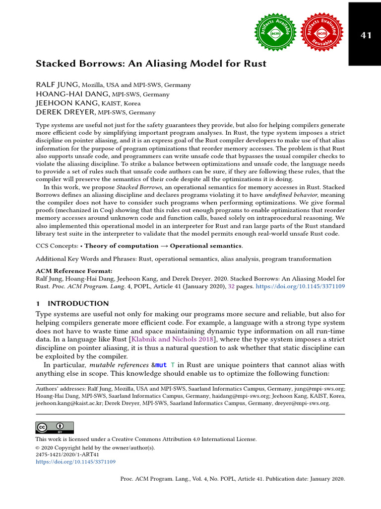 Stacked Borrows An Aliasing Model For Rust | PDF | Pointer (Computer Programming) | Computer ...