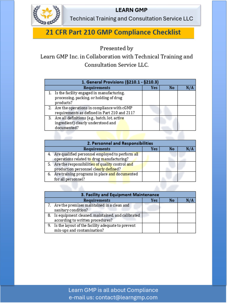 GMP Compliance Checklist Overview | PDF