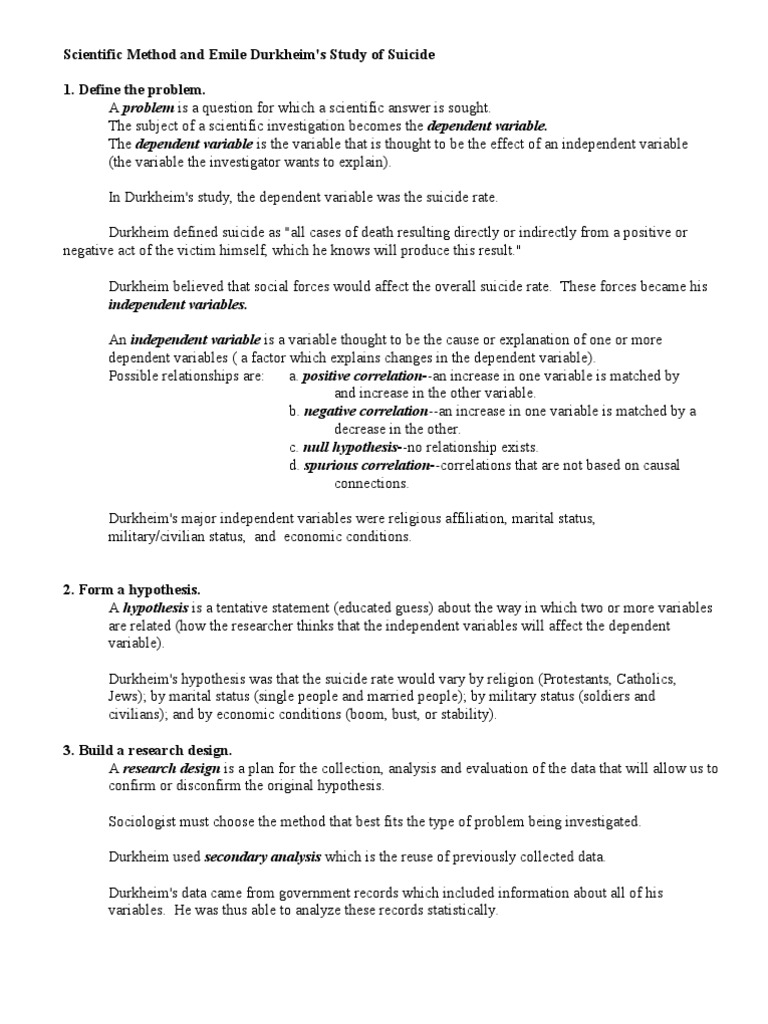 Sociology: Durkheim's Suicide Study | PDF | Émile Durkheim | Hypothesis
