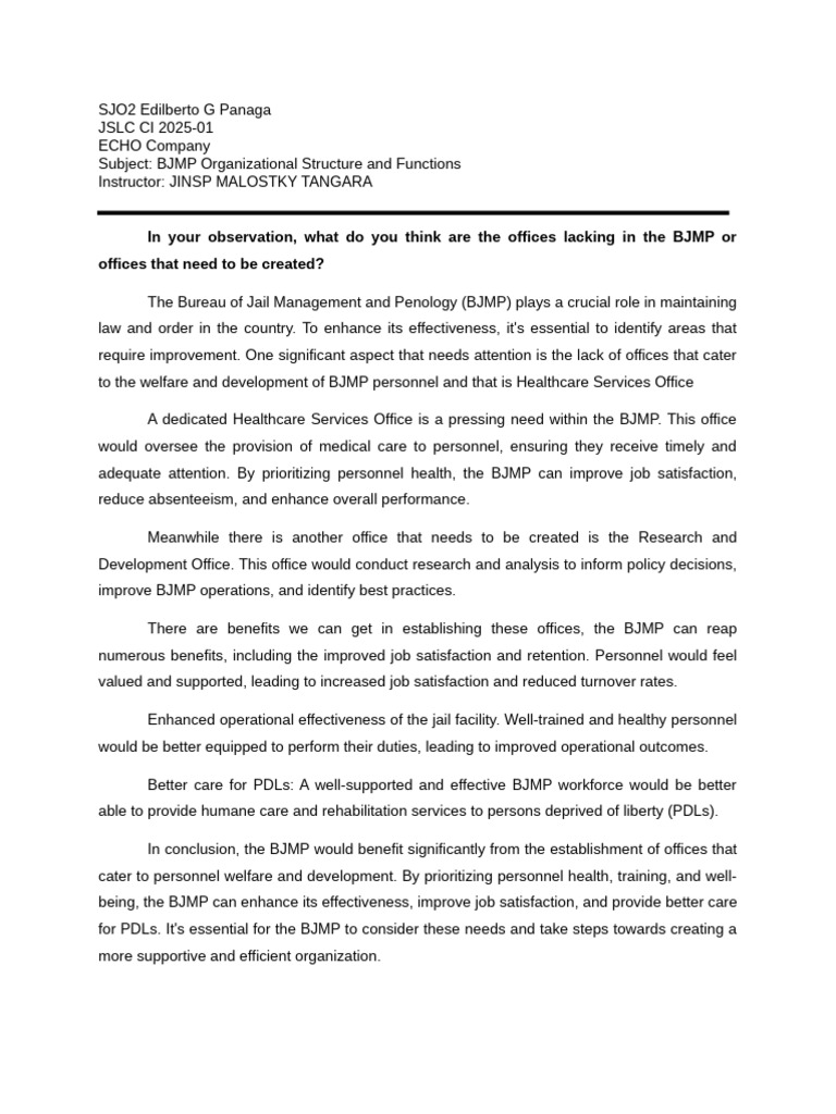 SJO2 Edilberto G Panaga - BJMP Organizational Structure and Functions ...