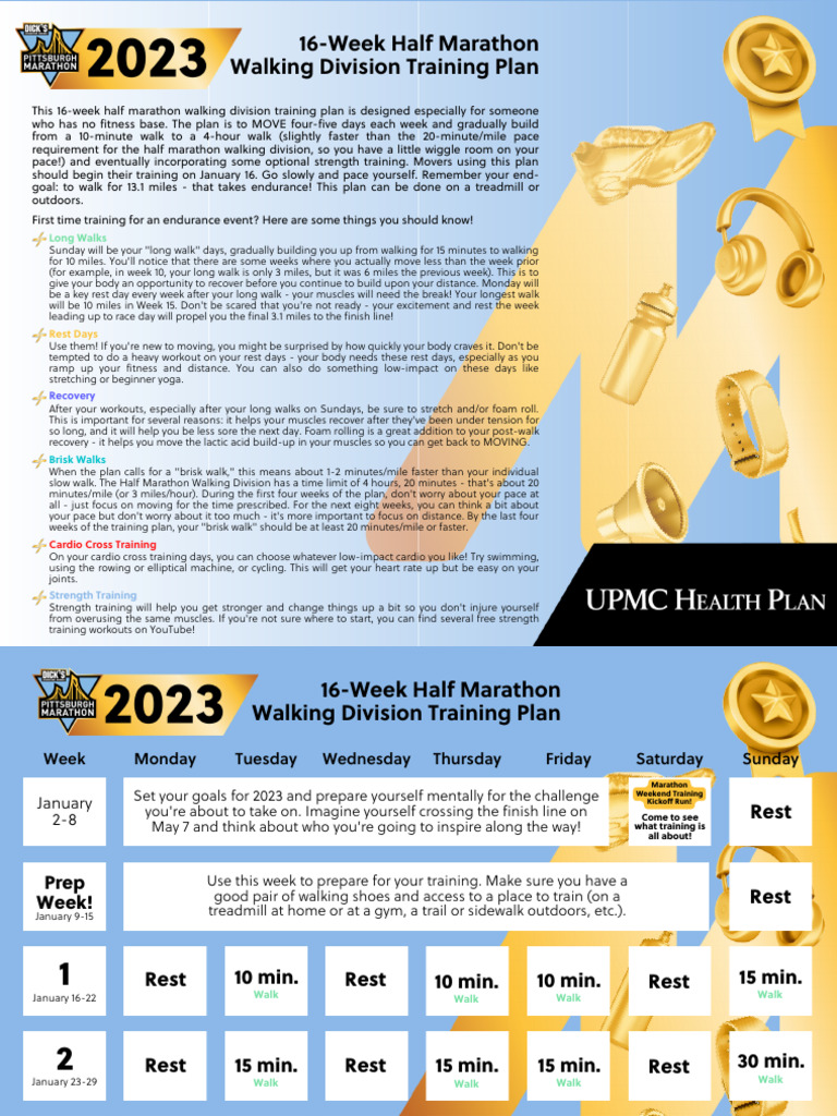 16-Week Half Marathon Walking Plan | PDF | Strength Training | Marathon