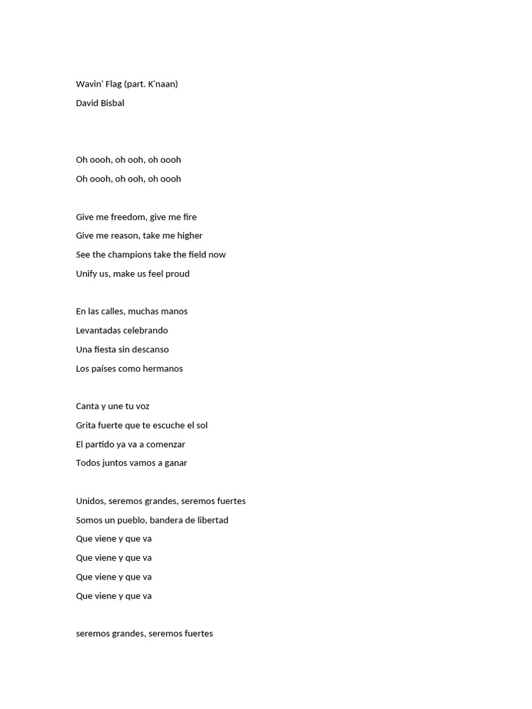 Letra de "Wavin' Flag" en español | PDF