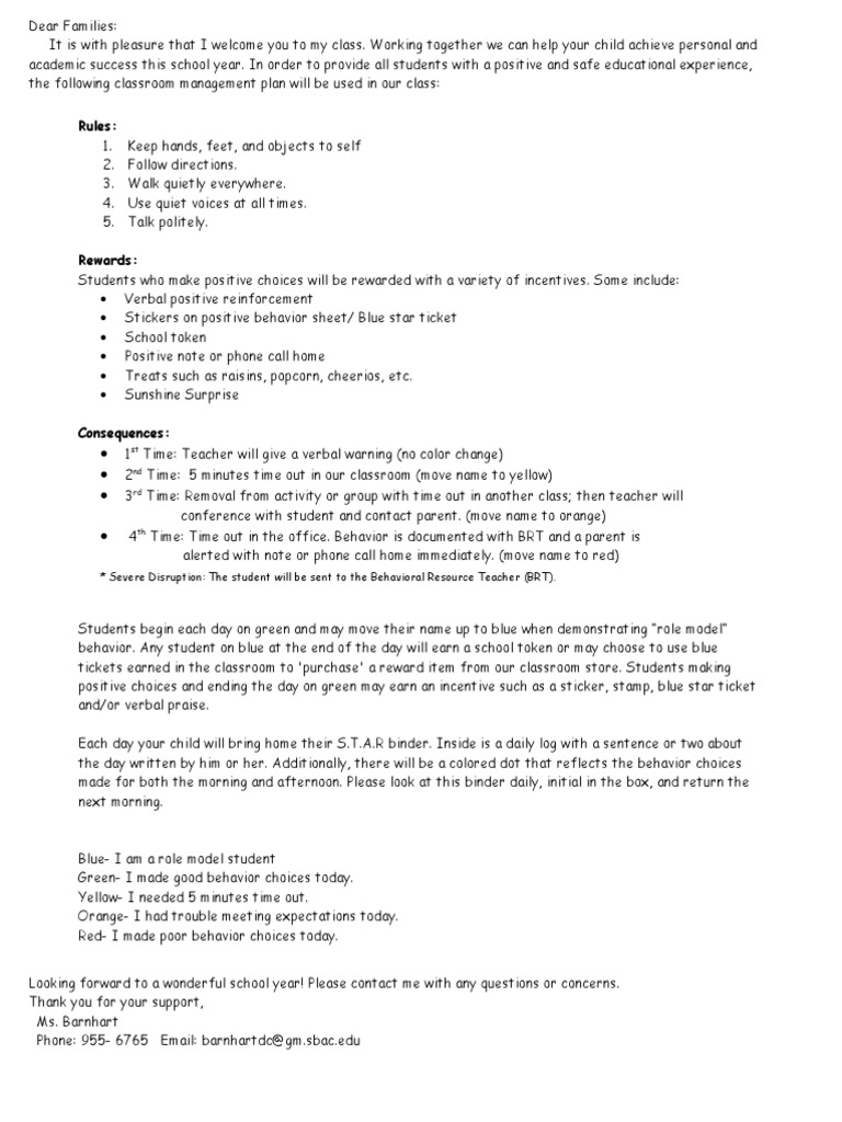 Classroom Management Plan | PDF | Classroom Management | Classroom