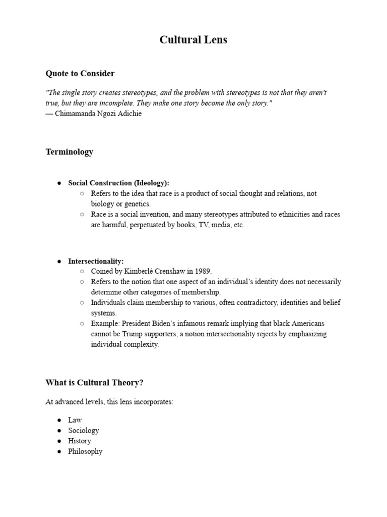 Understanding Cultural Lens and Theory | PDF