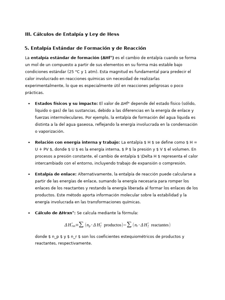 Cálculos de Entalpía y Ley de Hess | PDF | Entalpía | Reacciones químicas