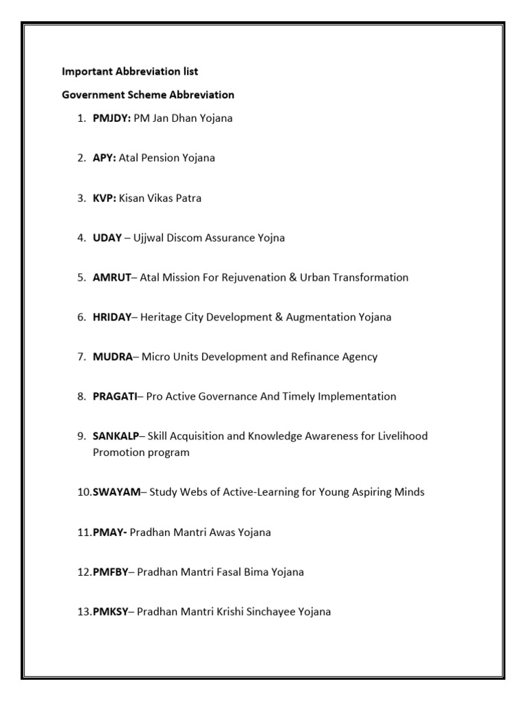 Important Abbreviation List - 240221 - 110533 | PDF | Economy Of India ...