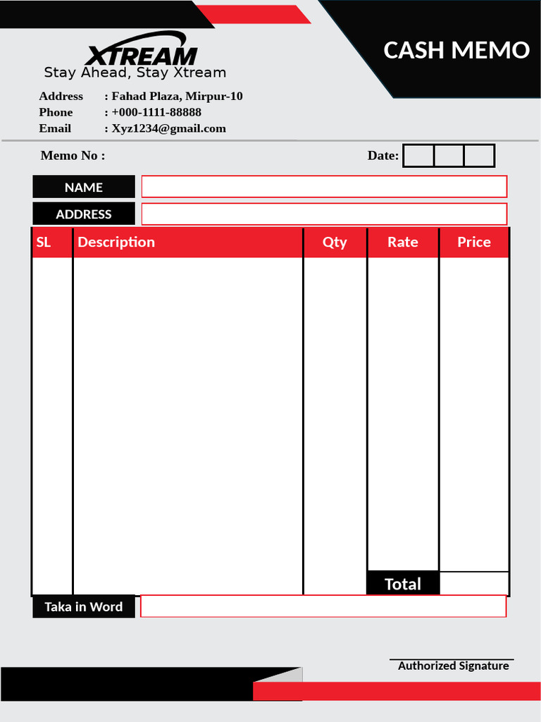Cash Memo Template for Transactions | PDF