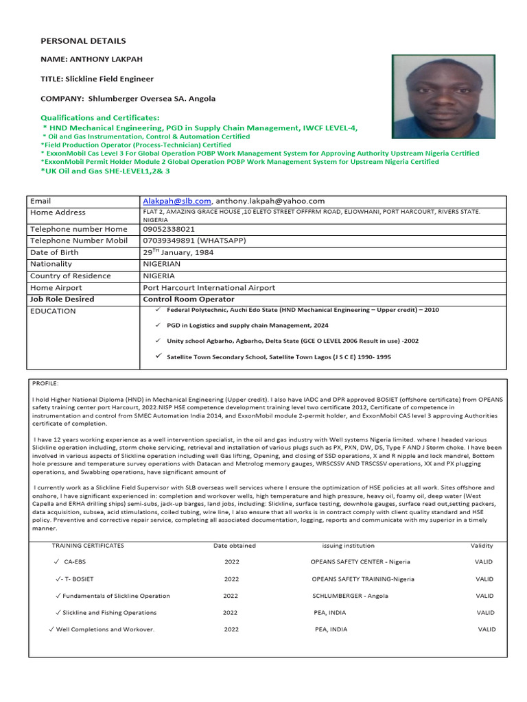 Anthony Lakpah Shell CV | PDF