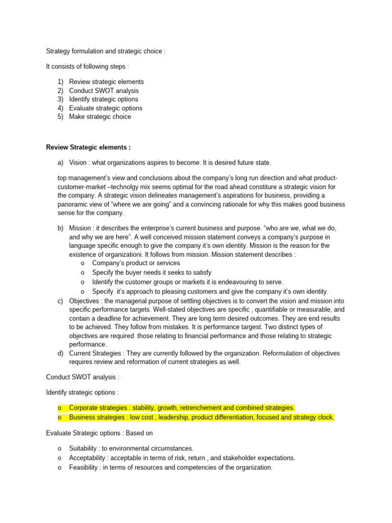 Strategic Choice and SWOT Analysis Guide | PDF | Strategic Management ...