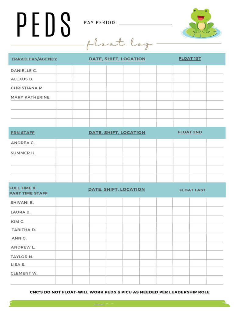 Picu & Peds Float Log | PDF