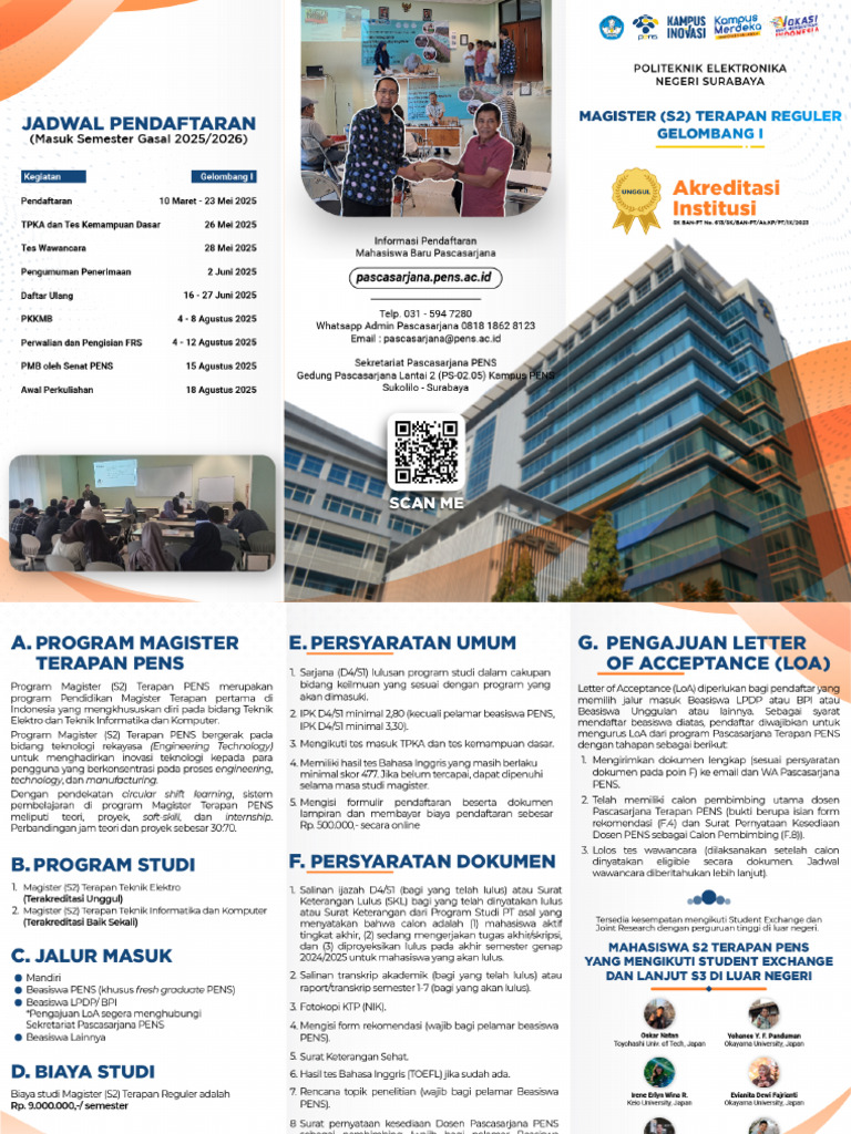 Brosur PMB Magister Terapan Jalur Reguler PENS 2025-2026 | PDF