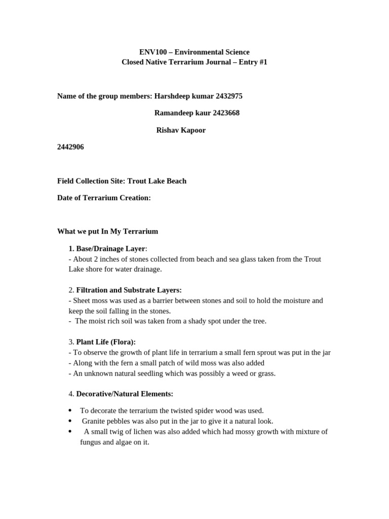 Terrarium Journal Entry1 | PDF | Fungus | Moss