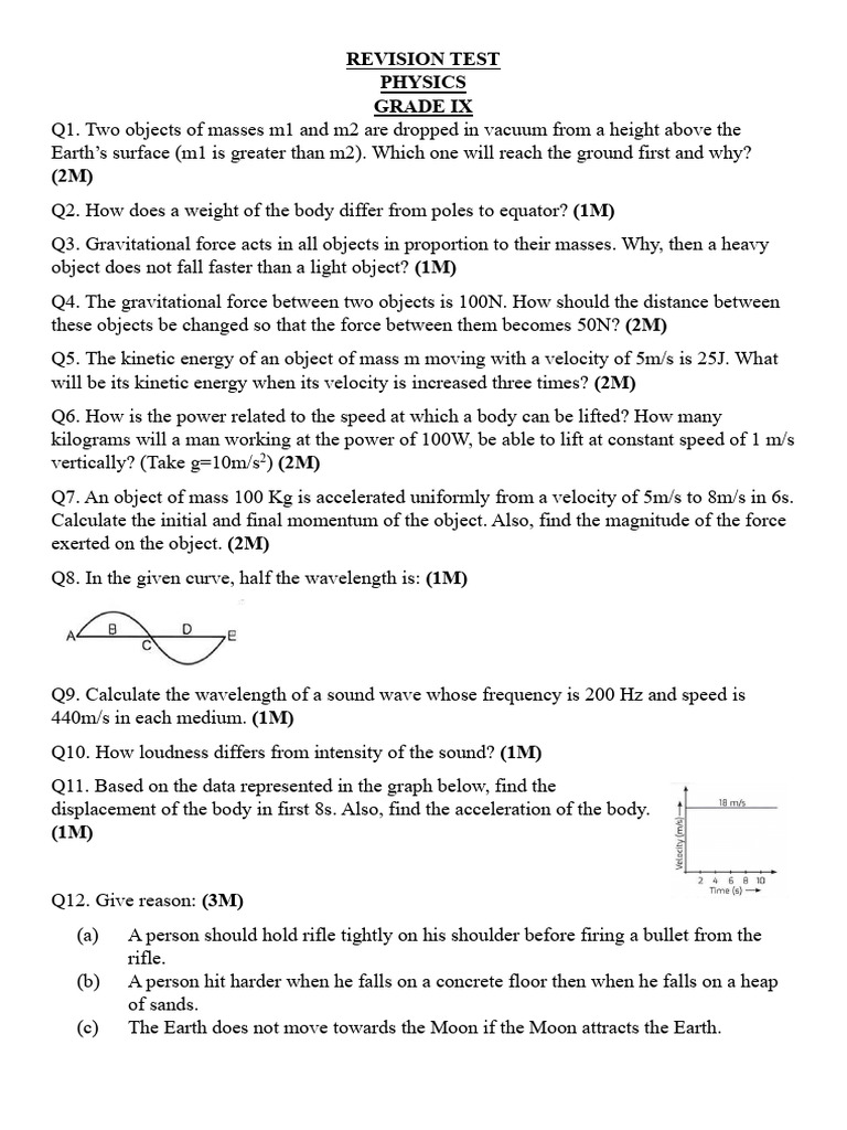 Grade IX Physics Revision Questions | PDF | Force | Velocity