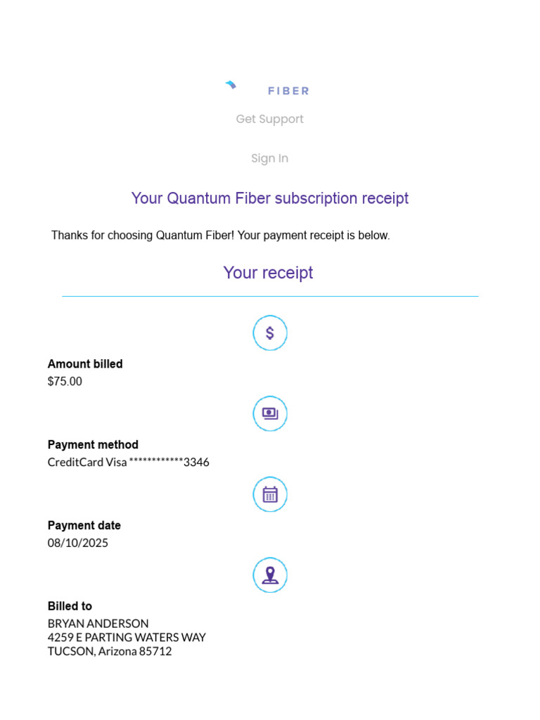Quantum Fiber Subscription Receipt | PDF