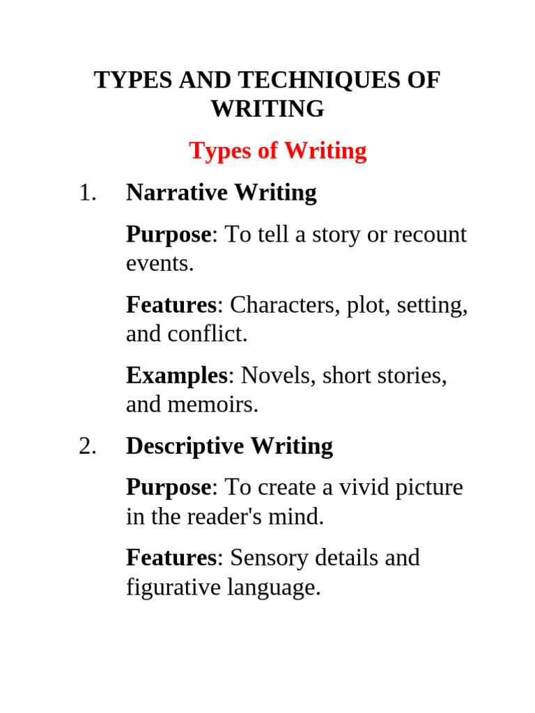 Types and Techniques of Writing | PDF