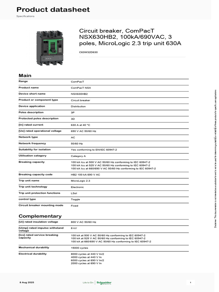 Schneider Electric ComPacT NSX New Generation C63W32D630 | PDF ...